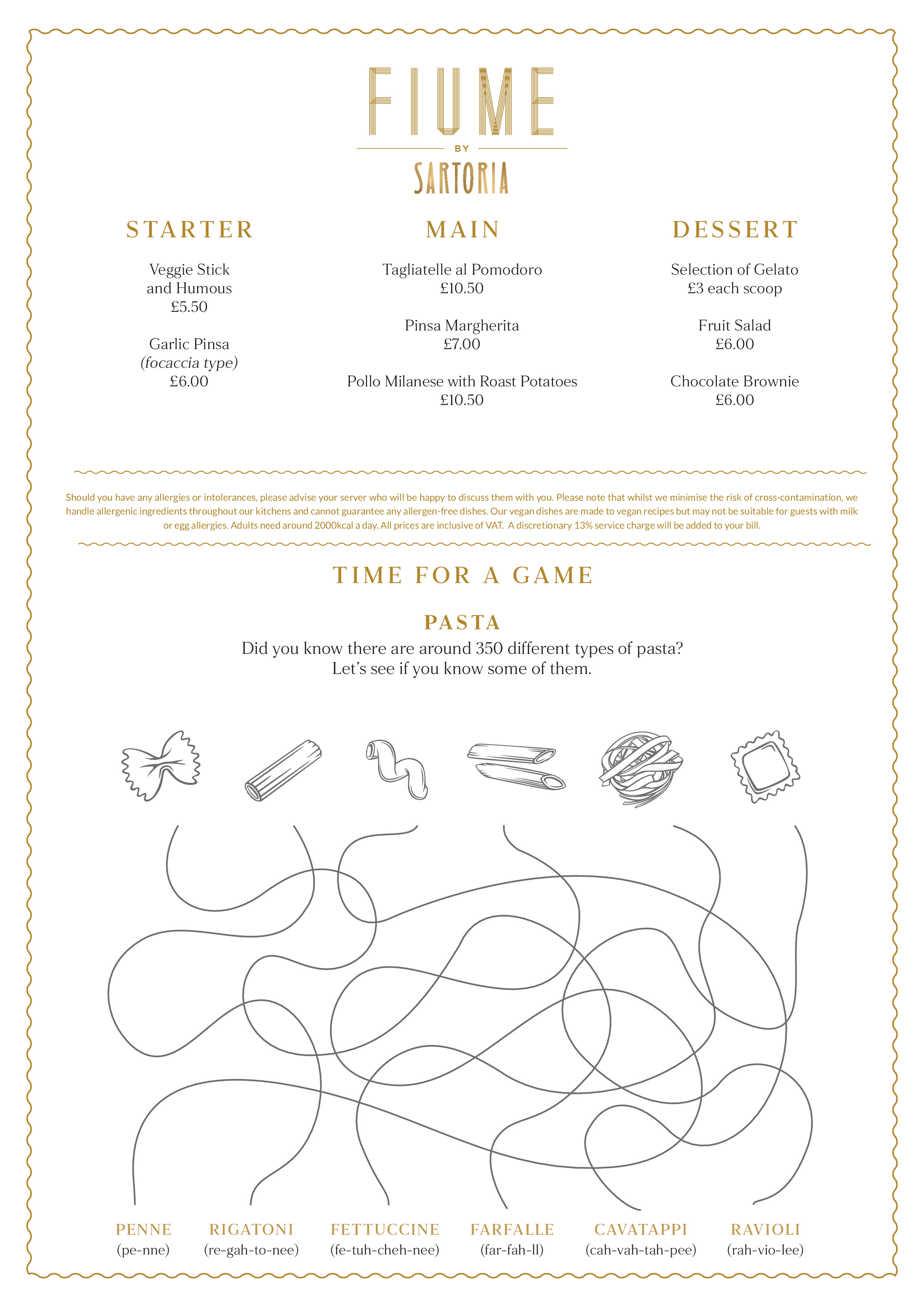 Bambini Menu - Fiume By Sartoria - Italian Restaurant in Battersea