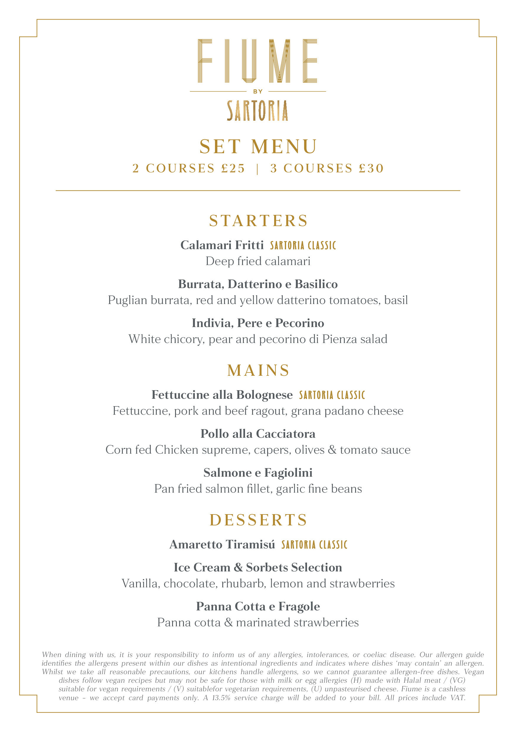 Set Menu | Fiume Italian Restaurant | Battersea, London