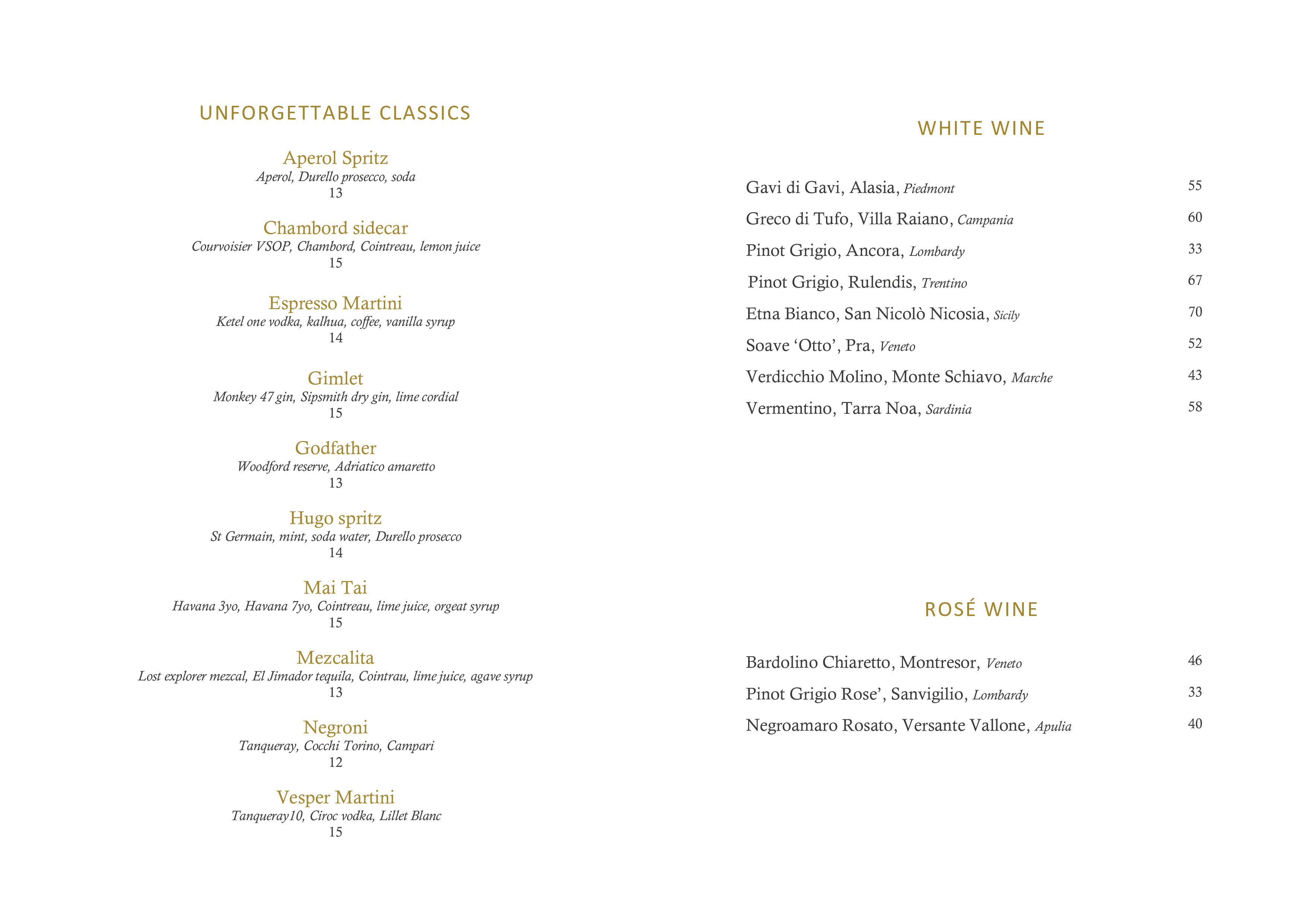 Bar Menu | Fiume Restaurant | D&D London