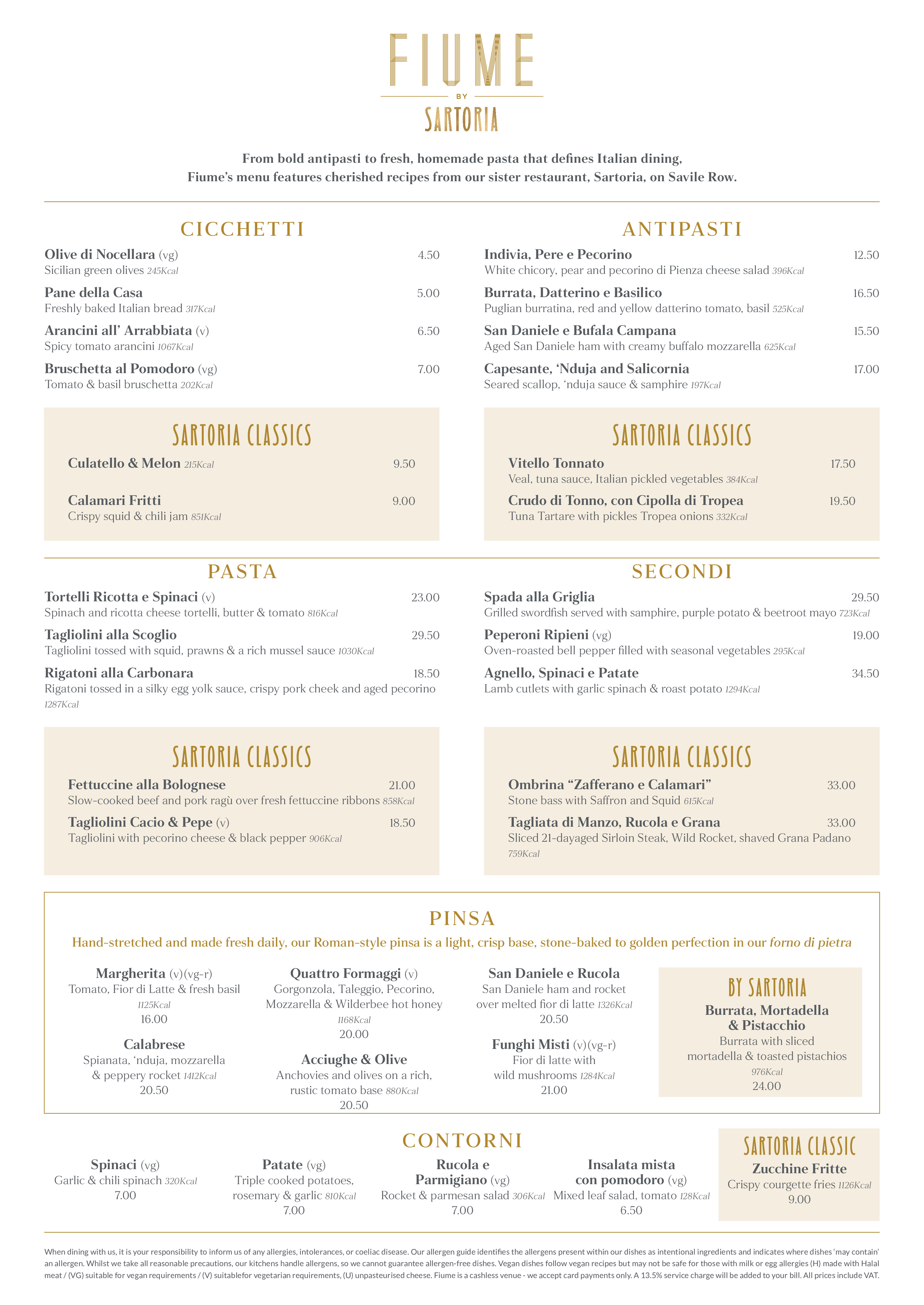 Menus | Fiume Italian Restaurant | Battersea, London